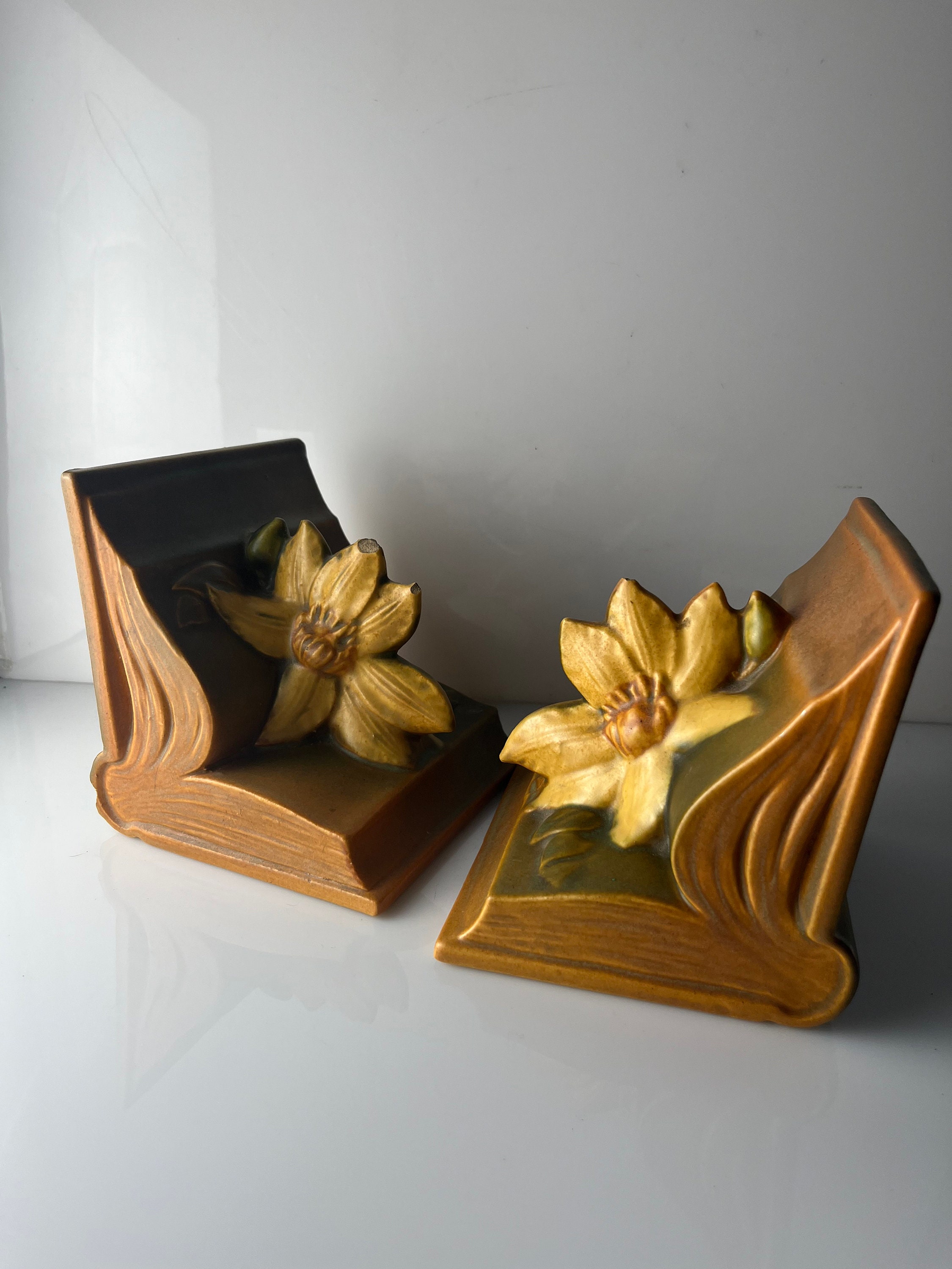 Vintage Roseville Pottery Flower Bookends - Etsy