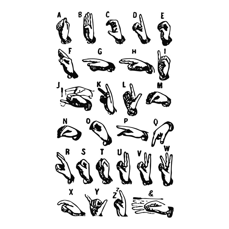 Sign Language Alphabet Vector Graphic: Vintage Etching Style (digital ...
