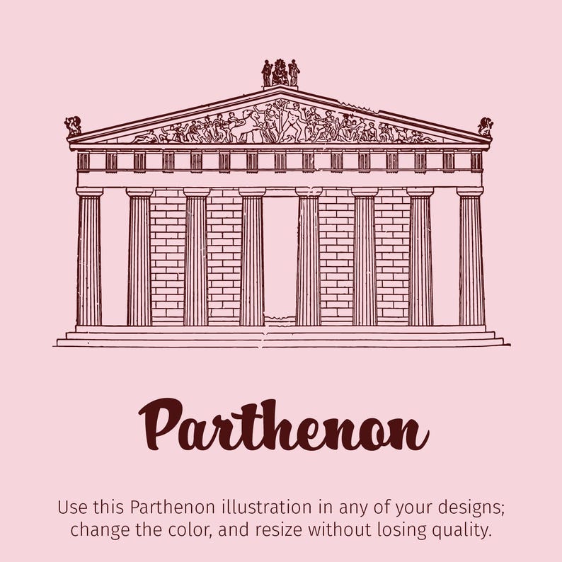 Parthenon Vector Graphic: Etching Style Illustration (digital Download ...