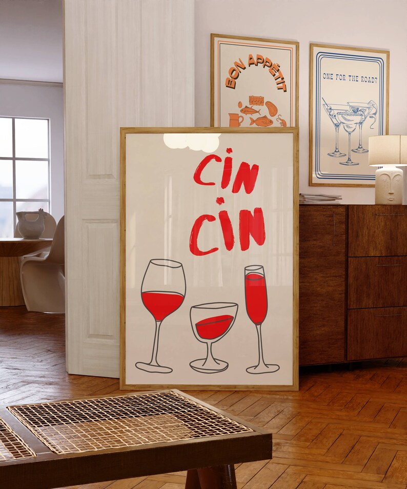Trendy Wall Art Print Cin Cin Poster One for the Road Bar Cart Modern ...