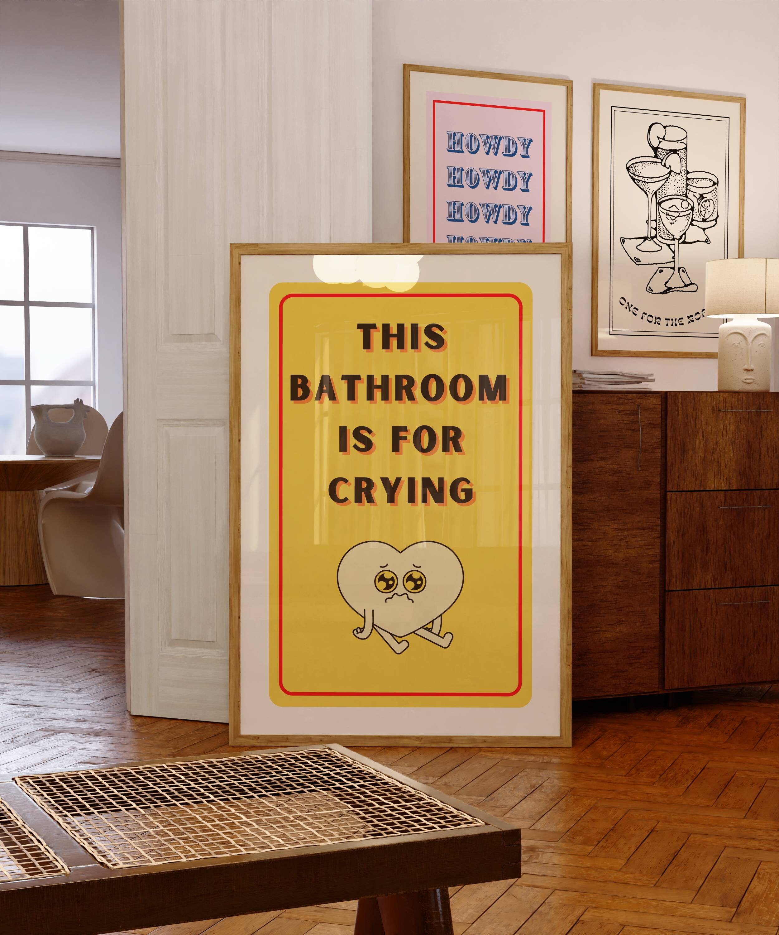 Trendy Wall Art Print Retro Poster Crying Bathroom Heart - Etsy