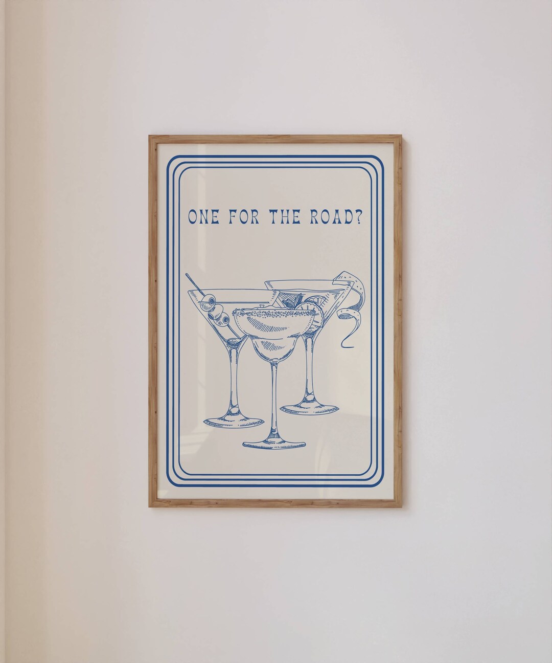 Trendy Wall Art Print Blue Retro Poster One for the Road Bar Cart ...