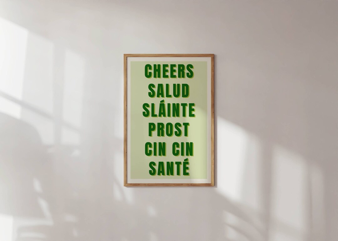 Trendy Wall Art Print Cheers Multiple Language Slainte Poster Bar Cart Modern Illustration Large ...