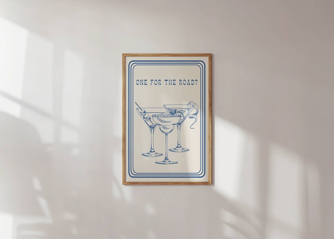 Trendy Wall Art Print Blue Retro Poster One for the Road Bar - Etsy