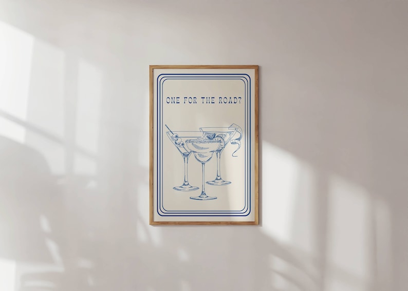 Trendy Wall Art Print Blue Retro Poster One for the Road Bar Cart ...