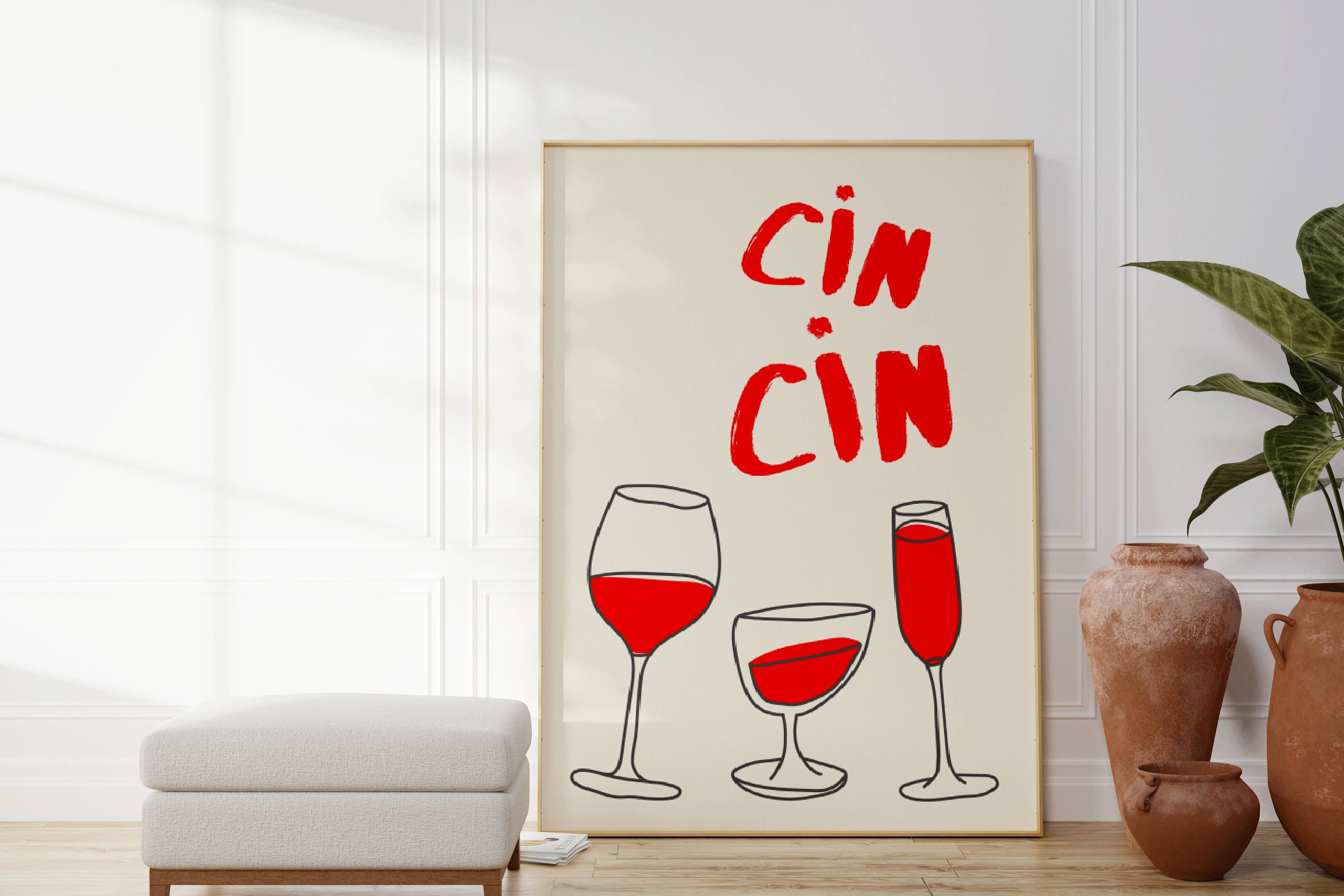Trendy Wall Art Print Cin Cin Poster One for the Road Bar Cart Modern ...