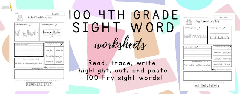 100 Printable 4th Grade Fry Sight Word Worksheets! - Etsy