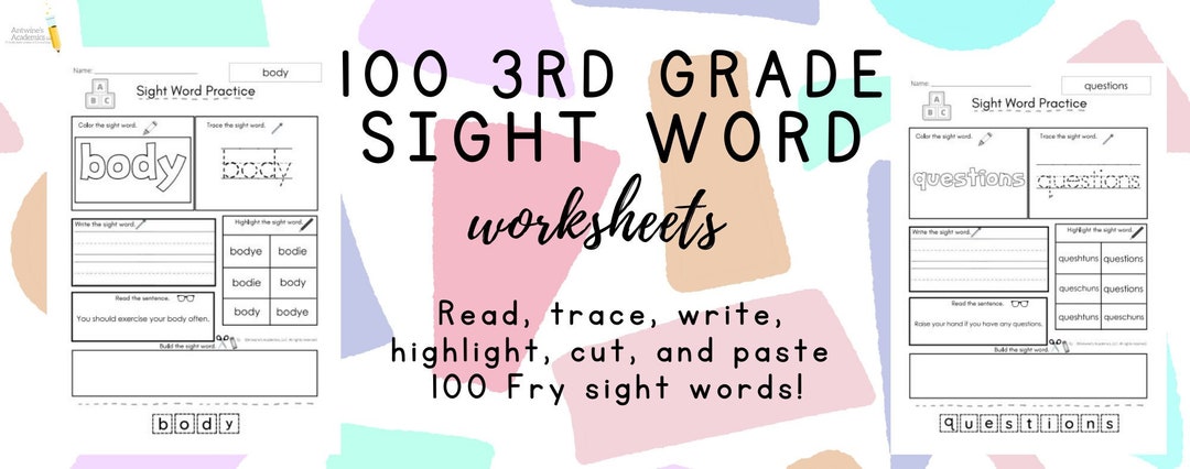 100 Printable 3rd Grade Fry Sight Word Worksheets! - Etsy