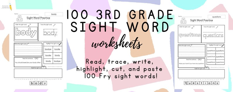 100 Printable 3rd Grade Fry Sight Word Worksheets! - Etsy