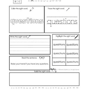 100 Printable 3rd Grade Fry Sight Word Worksheets! - Etsy