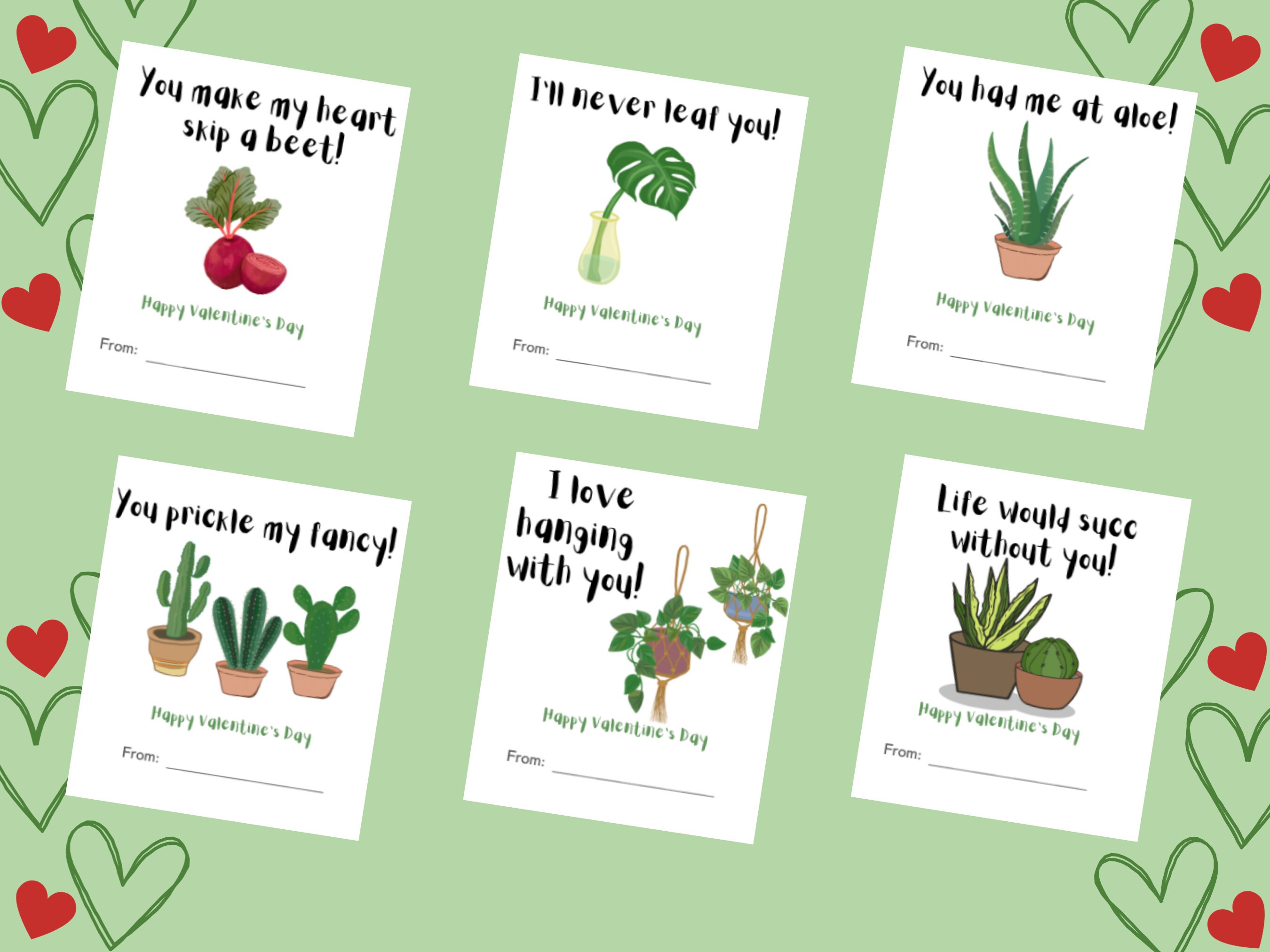 Printable Valentine's Cards | Plant Puns | Valentine Cards | Cards for ...