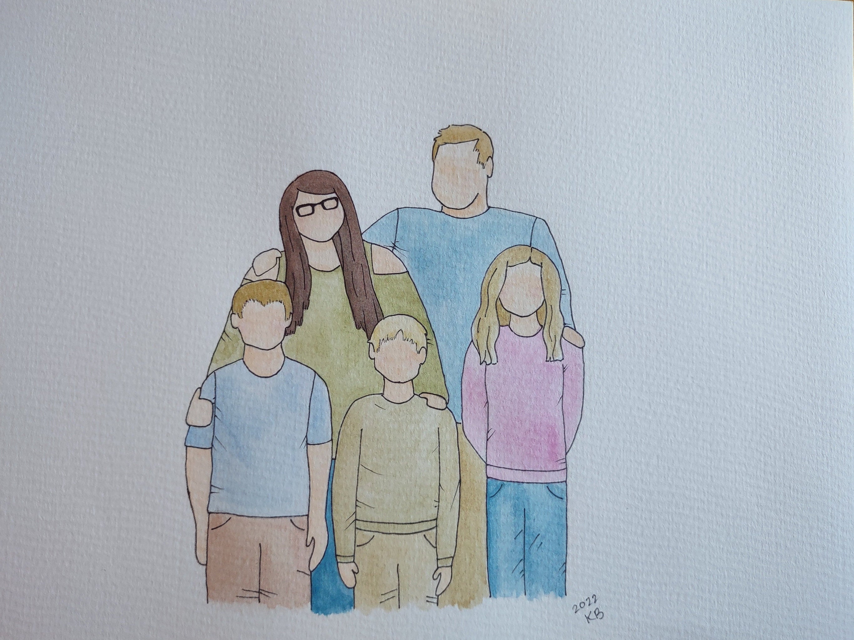 Faceless People Hand Painted Watercolor Family Portrait From Photo - Etsy