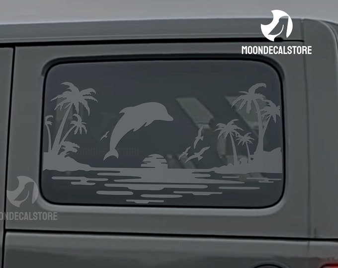 Beach Decal Sticker, Palm Trees and Dolphins Decal, Beach Decal for Car ...