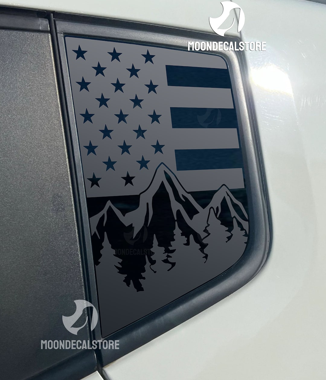 Fits 2015-2023 Jeep Renegade Quarter Window American Flag Outdoor Mountain Tree Scene Decal ...
