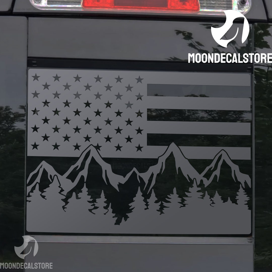 Fits 2009-2026 Dodge RAM Back Middle Window American Flag Mountain Tree ...