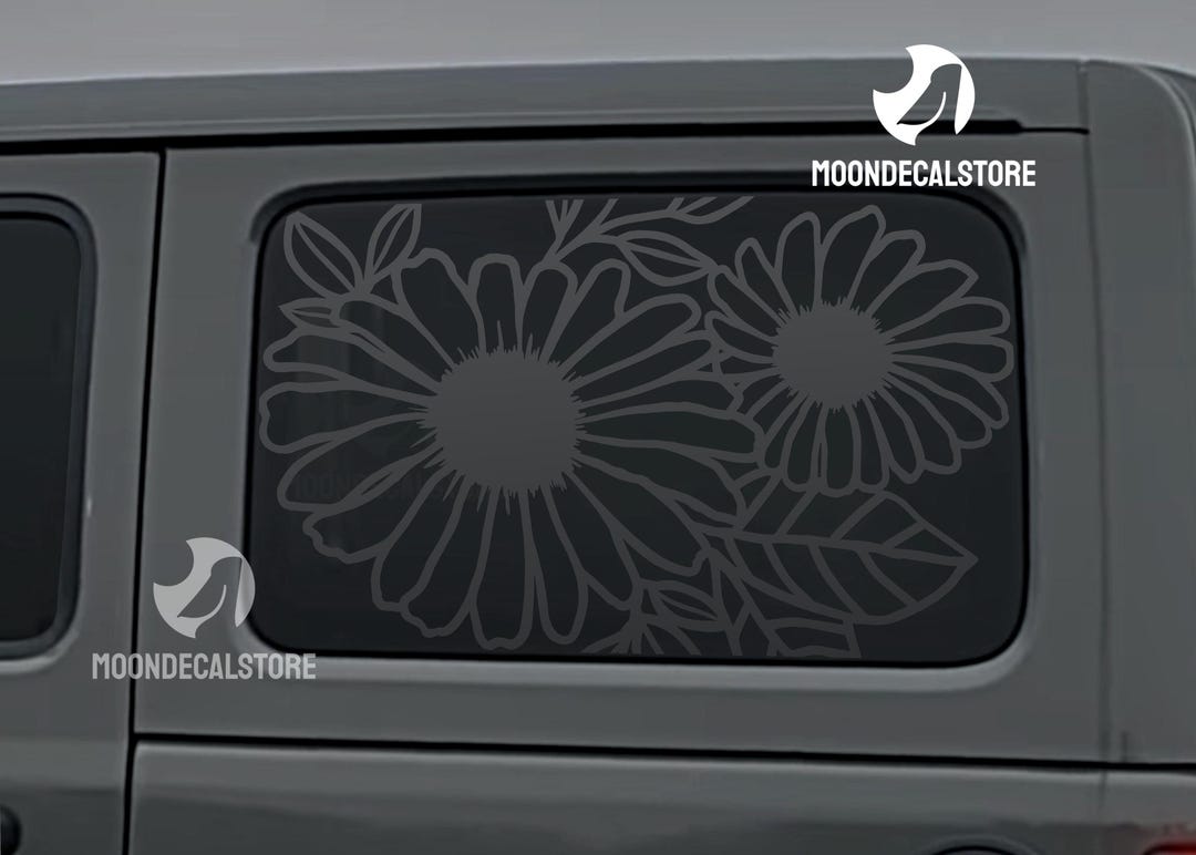 Fits 2018-2026 Jeep Wrangler 4 Door JLU Quarter Window Daisies Flowers ...