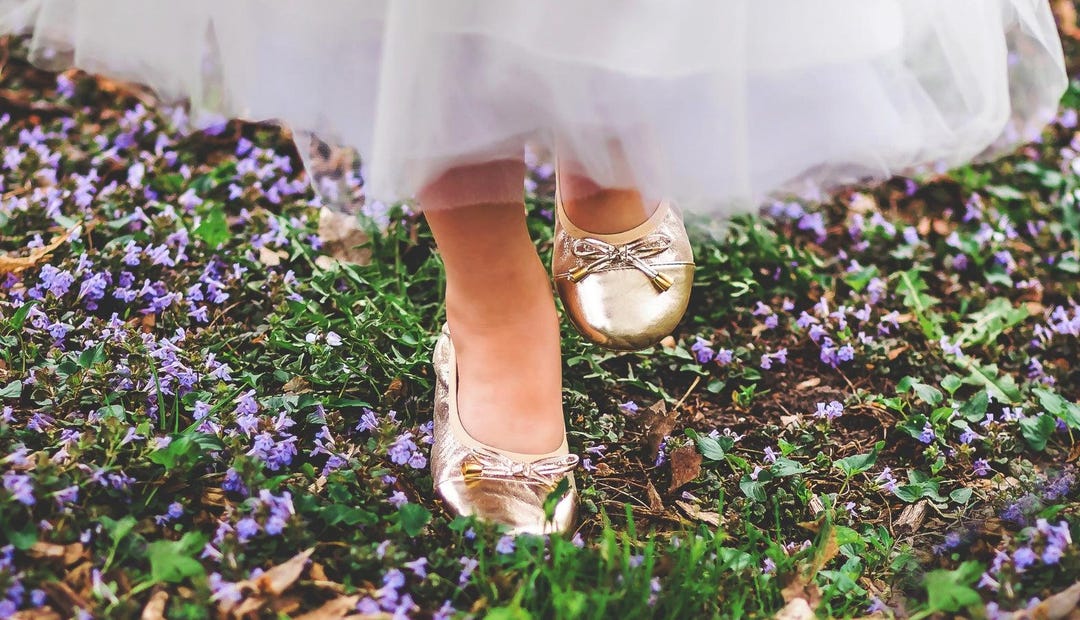 Gold Flower Girl Ballet Flats: Mary Jane Shoes With Bow - Etsy