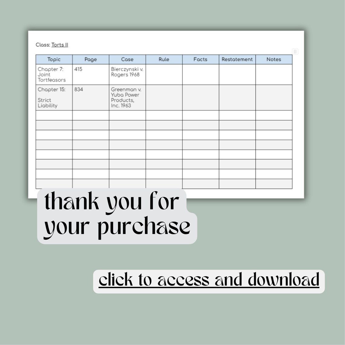 Case Outline Template, 1L Law School Outline, Editable Template, Class ...