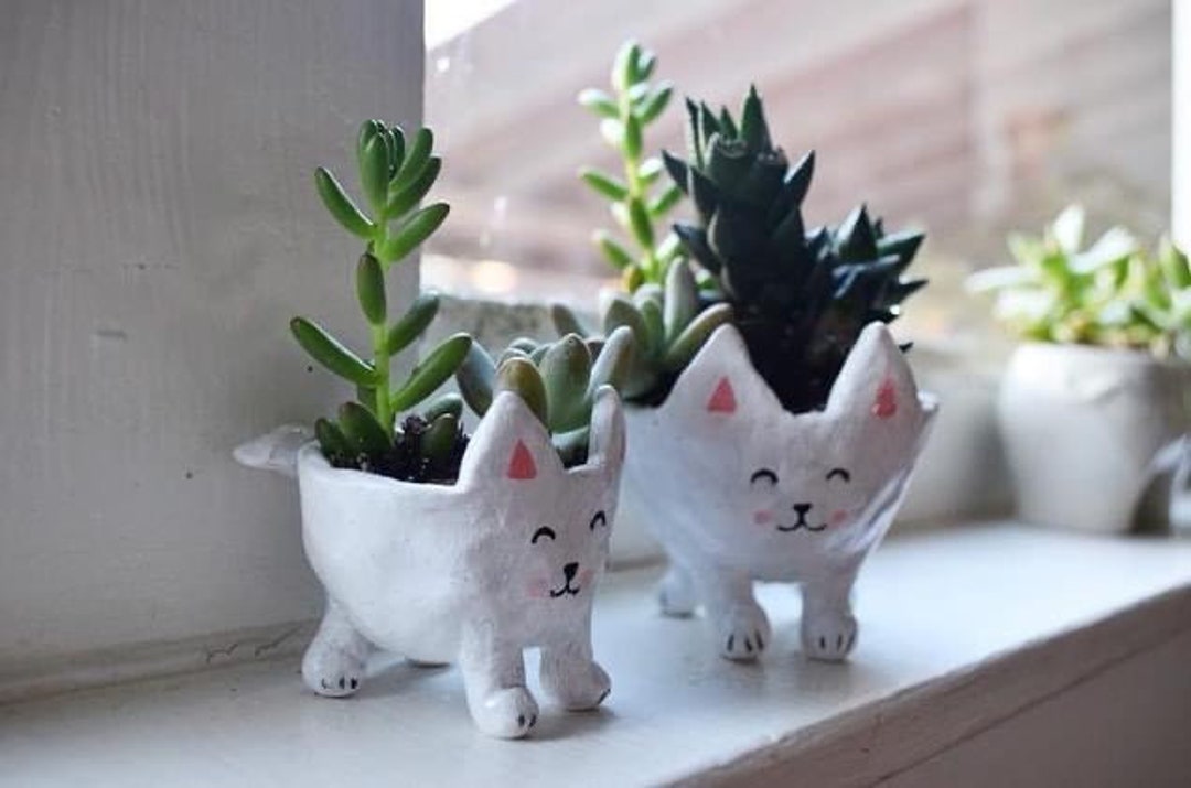 Customizable Clay Cat Planter | Succulent Pot | Hand Crafted - Etsy