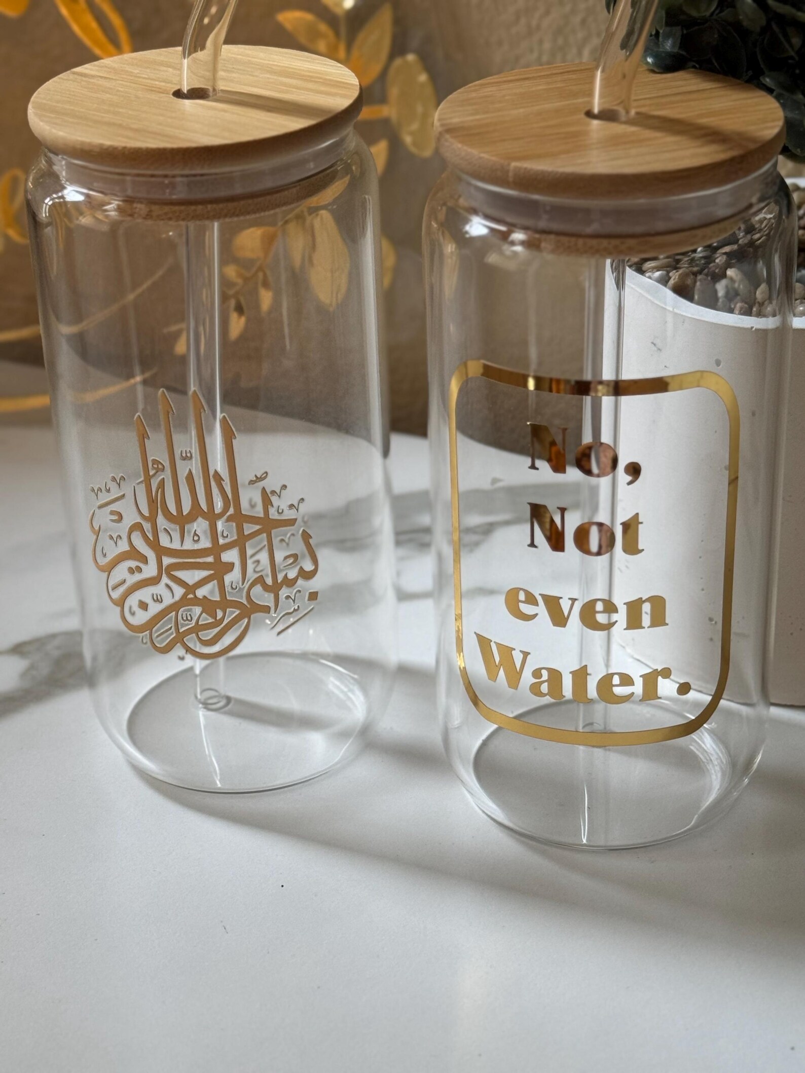 Custom Glass Cups With Bamboo Lids and Glass Straws | Ramadan Gift ...