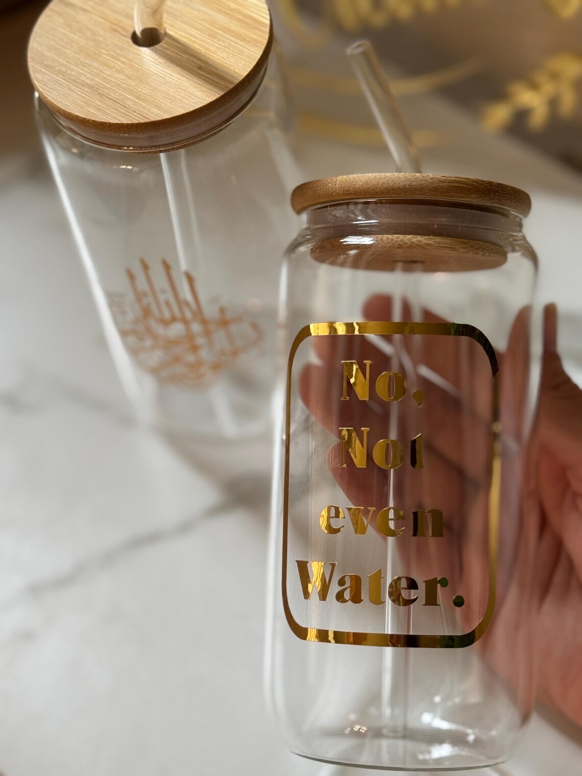 Custom Glass Cups With Bamboo Lids and Glass Straws | Ramadan Gift ...