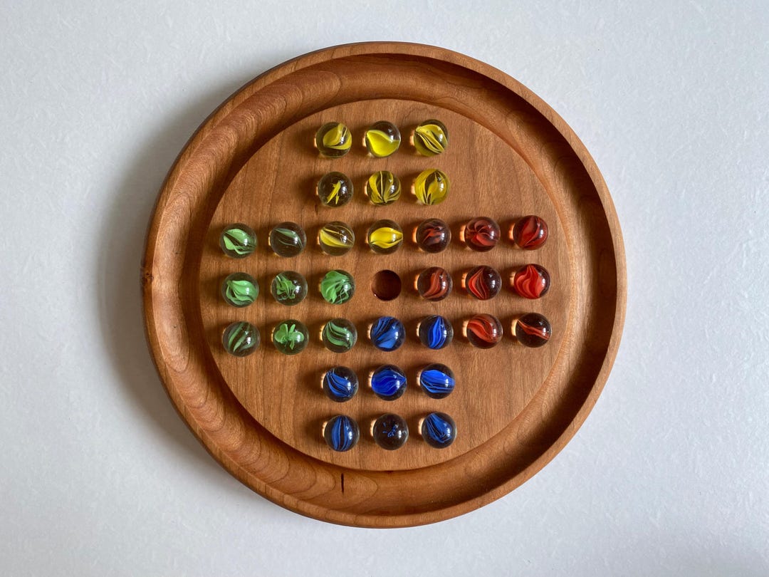 Handcraft Wooden Marble Solitaire Board Game | 7.75" 33 Holes Marble ...