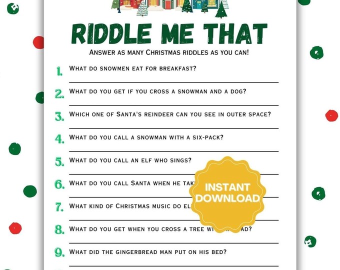 Christmas Riddles Printable Game | Christmas Game for Kids | Christmas ...