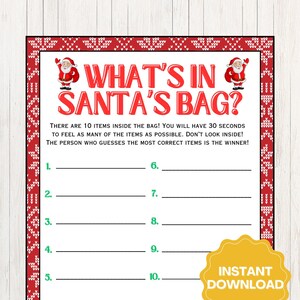 What's in Santa's Bag Christmas Game | Santa's Bag Christmas Printable ...