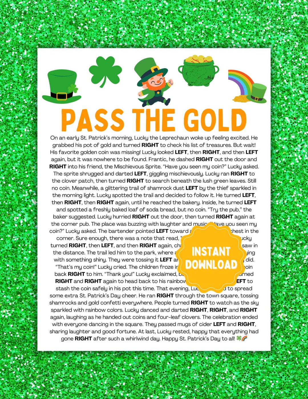 Pass the Gold Game | St. Patrick's Left-right Game | Left Right St ...