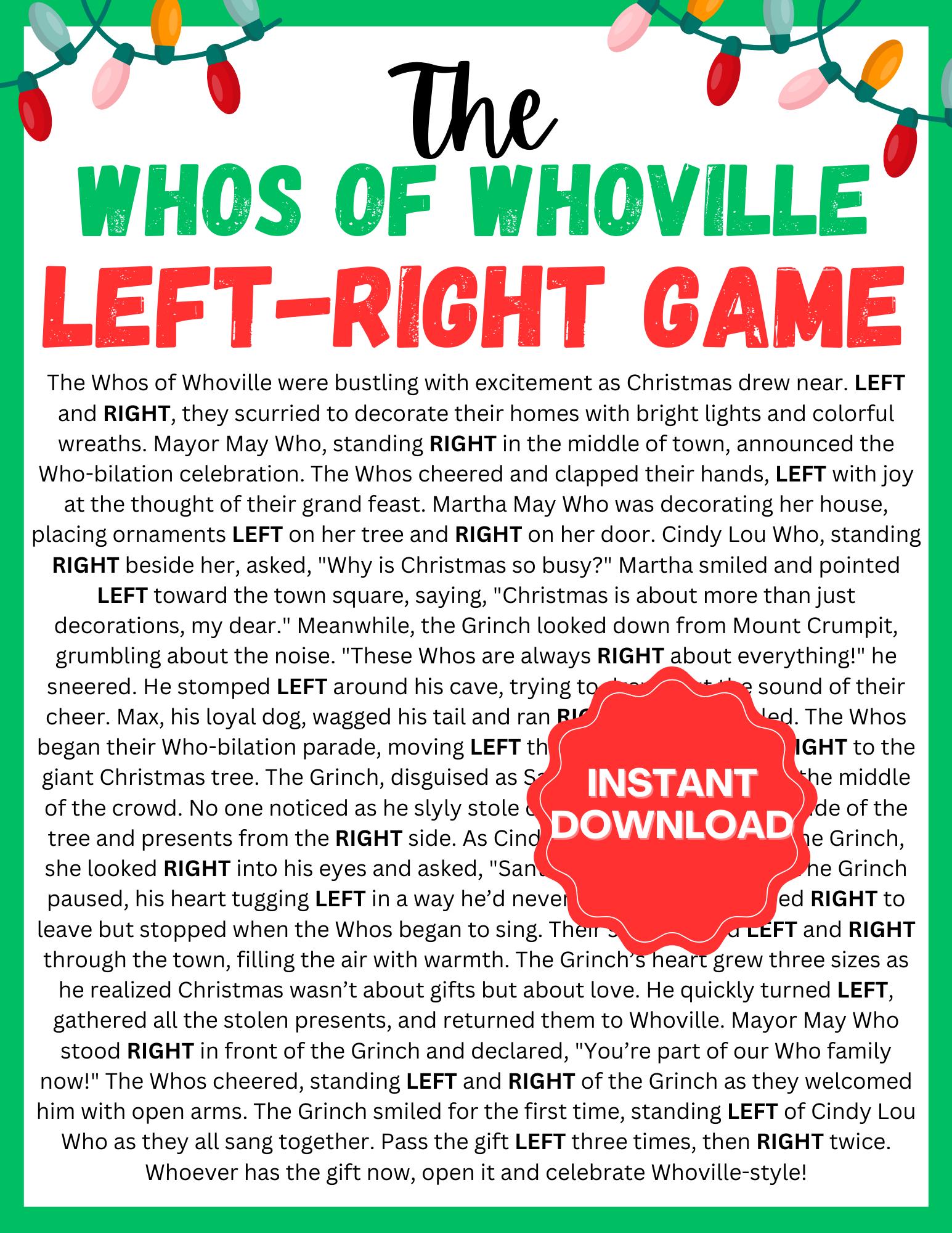 The Whos of Whoville Game | Christmas Party Games | Left Right ...