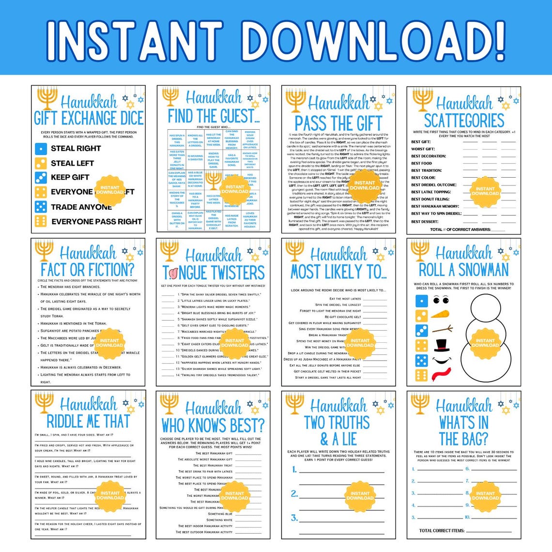 Hanukkah Party Games | 25 Hanukkah Games | Printable Hanukkah Games ...