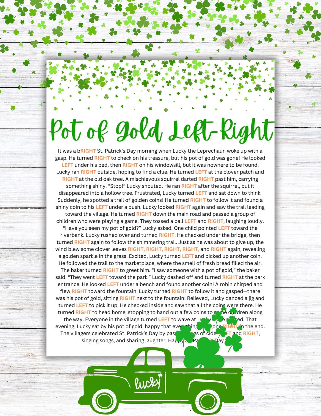 Pot of Gold Left-right Game | Left-right St. Patrick's Game | St. Paddy ...