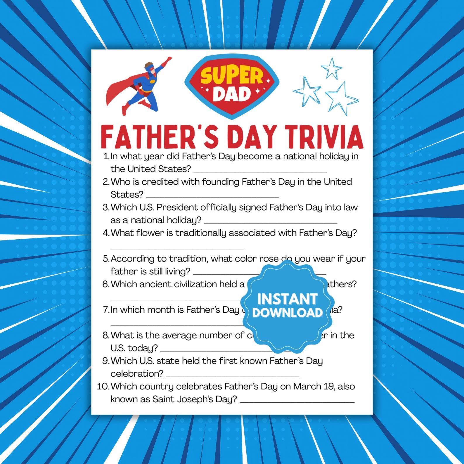 Super Dad Father's Day Trivia | Fun Father's Day Games | Dad Trivia ...