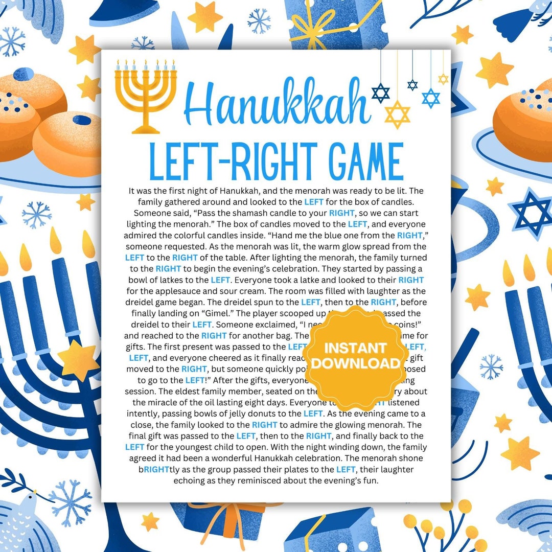 Hanukkah Left-right Game | Hanukkah Party Games | Printable Hanukkah ...