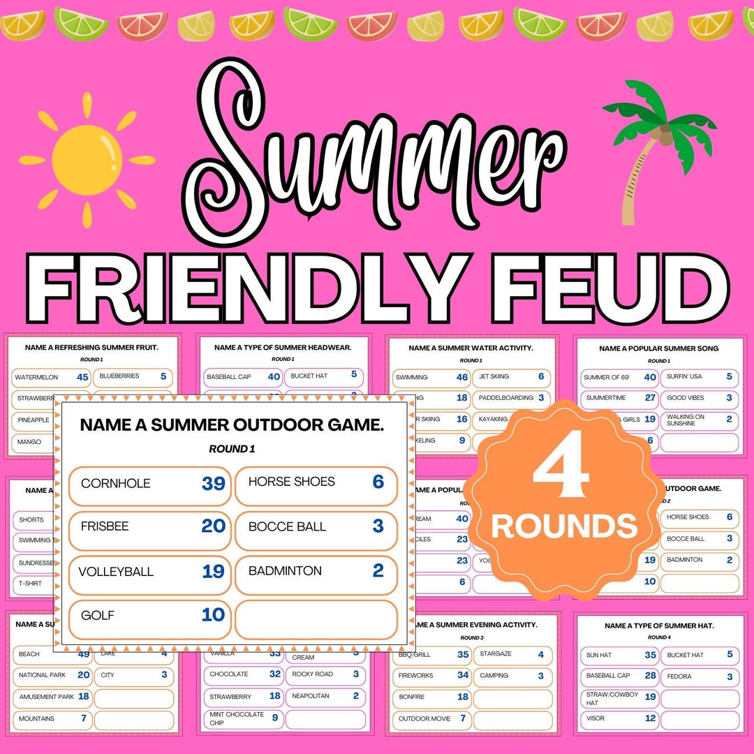 Summer Friendly Feud | Summer Printable Games | Summer Trivia Game ...