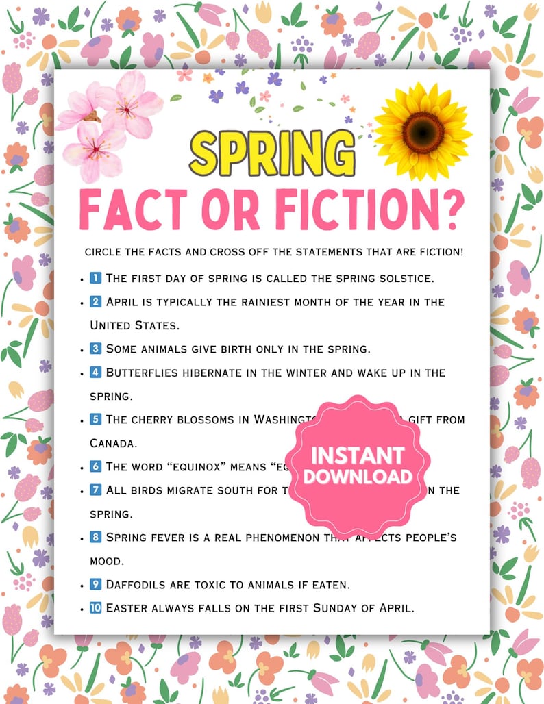 Spring Fact or Fiction | Spring Trivia Game | Spring Party Games | Fun ...