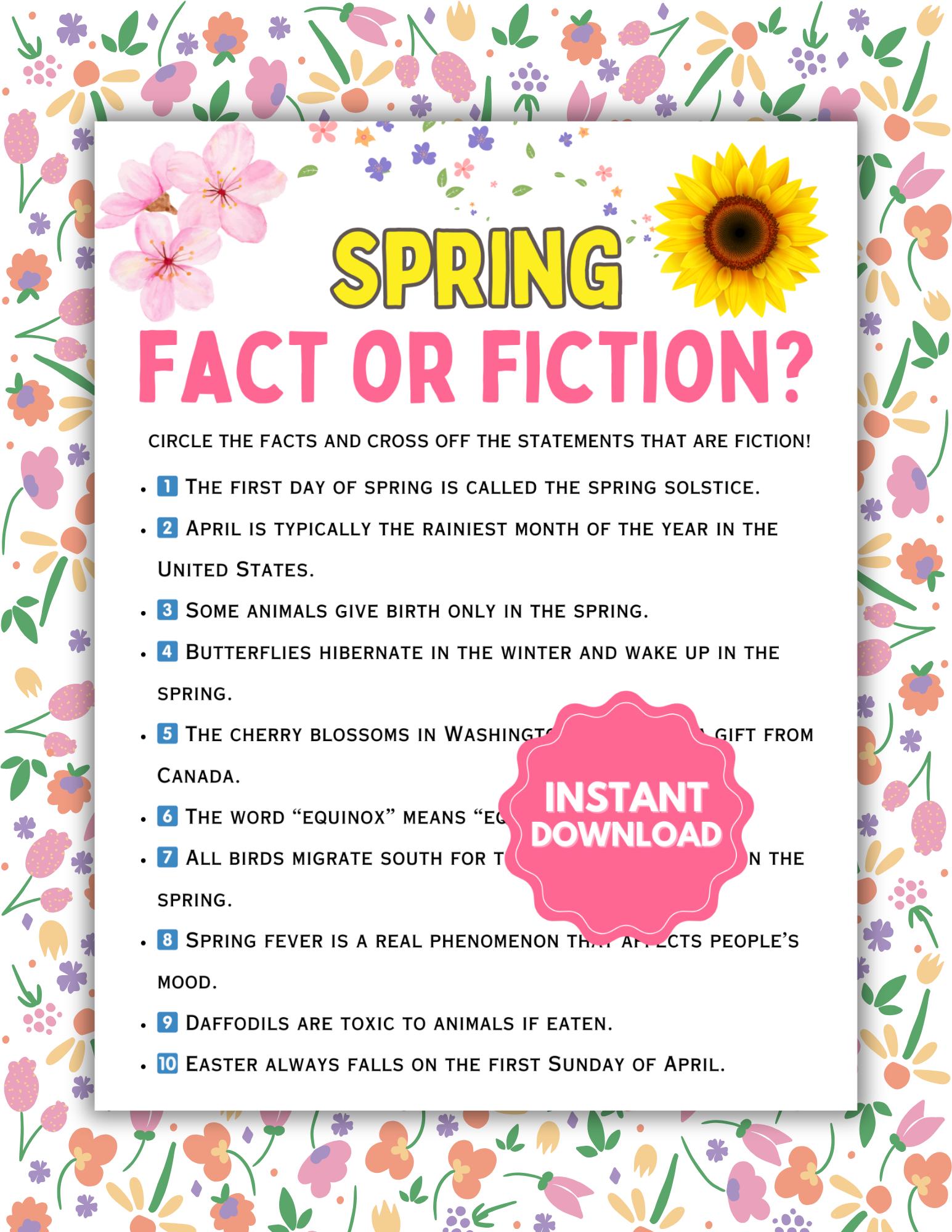 Spring Fact or Fiction | Spring Trivia Game | Spring Party Games | Fun ...
