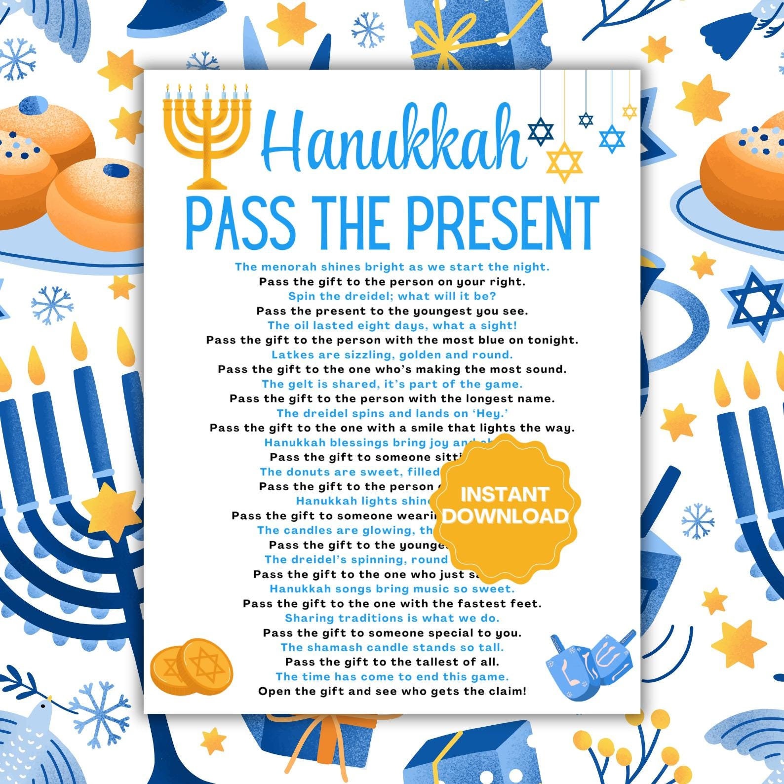 Hanukkah Pass the Present | Hanukkah Party Games | Printable Hanukkah ...