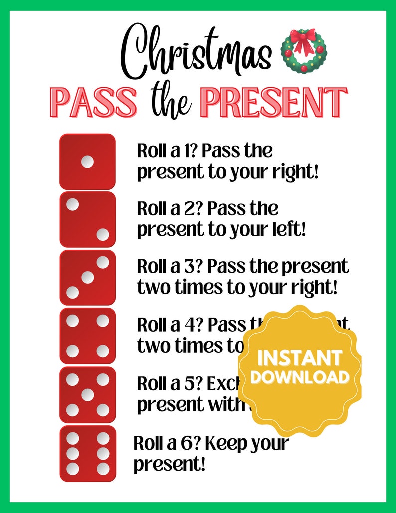Christmas Dice Game | Pass the Present Game | Pass the Present ...