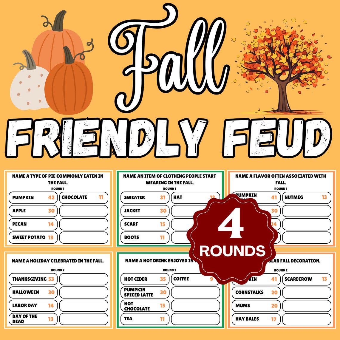 Fall Season Friendly Feud | Fall Party Games | Fall Trivia | Fall ...
