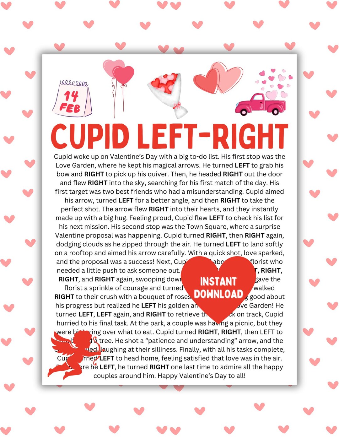 Cupid Left-right Game Left-right Valentine's Game Left-right Valentines ...