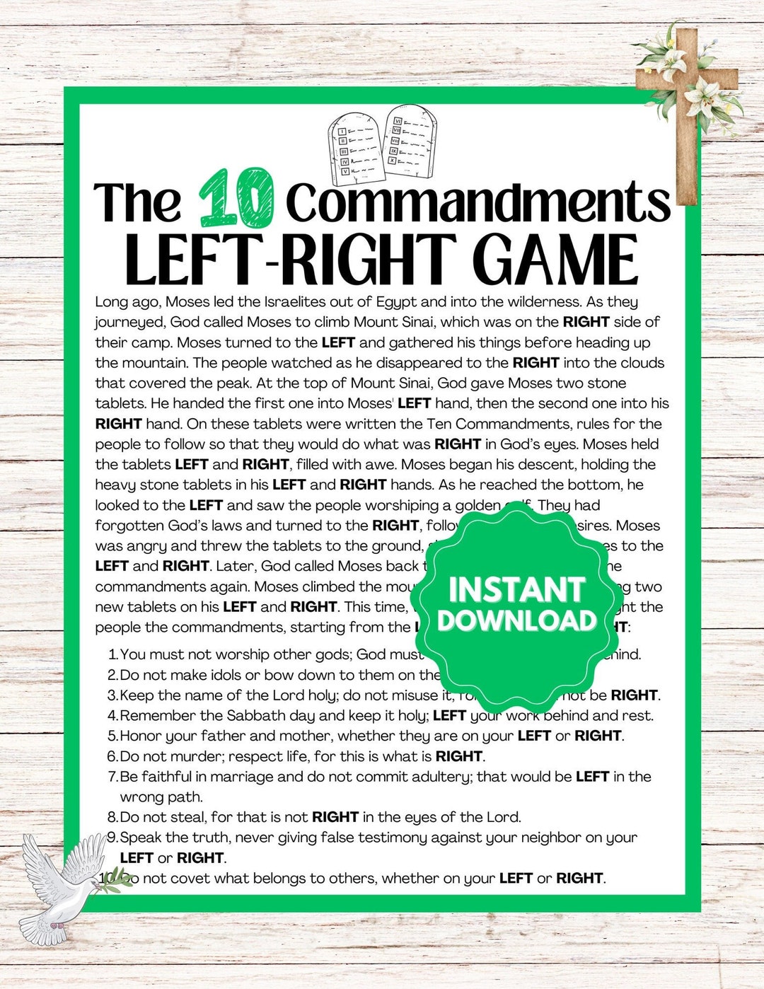 Bible Left-right Game L the Ten Commandments Game L Sunday School ...