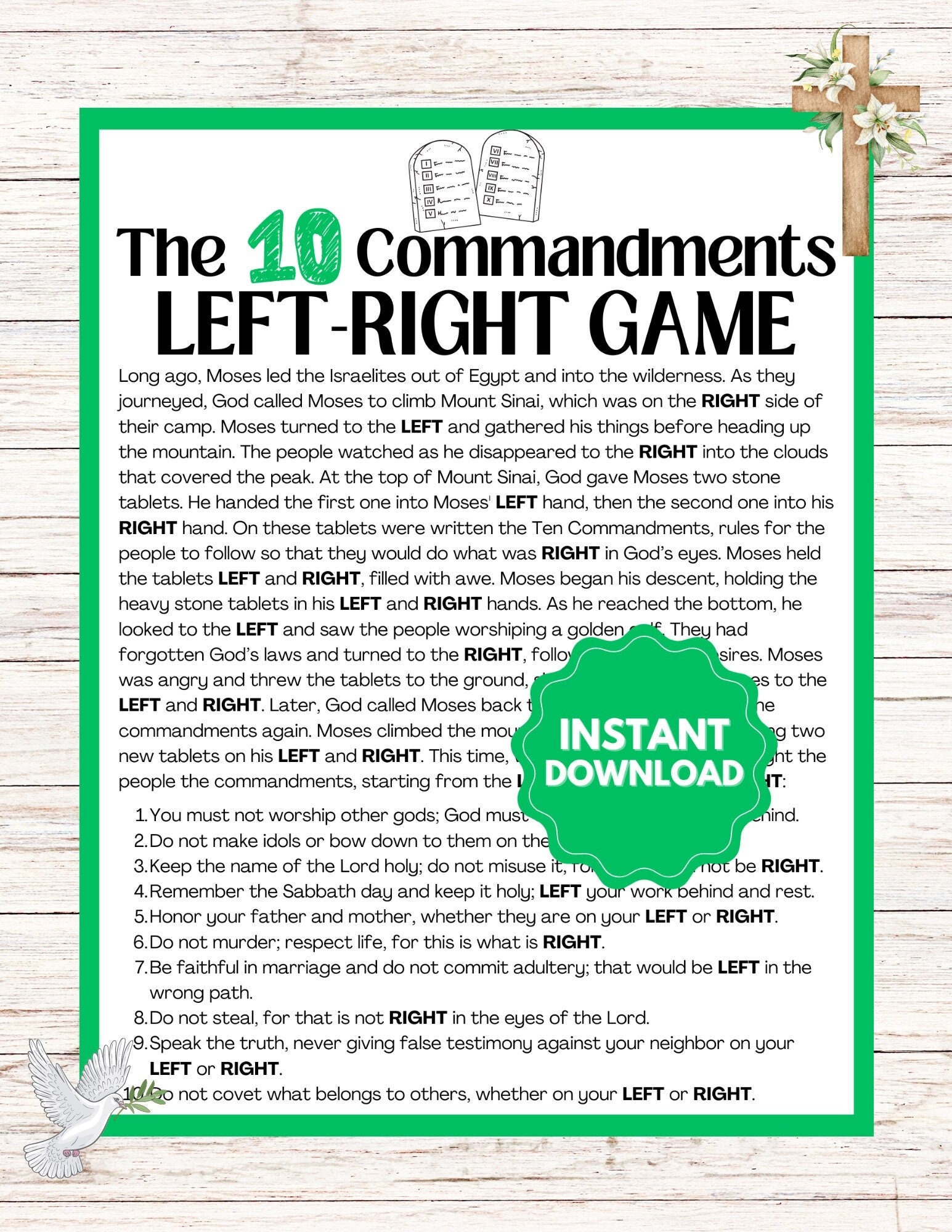Bible Left-right Game L the Ten Commandments Game L Sunday School ...