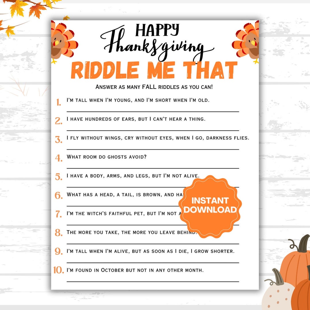 Thanksgiving Riddle Game | Thanksgiving Party Games | Thanksgiving ...