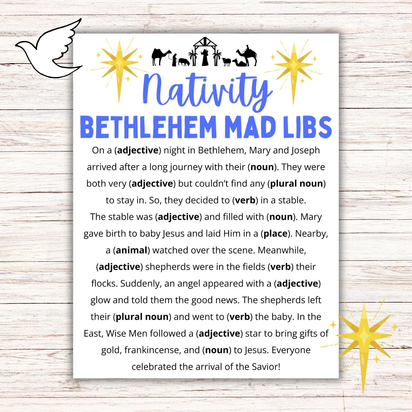 Nativity Mad Libs | Nativity Christmas Game | Bible Game | Christmas ...