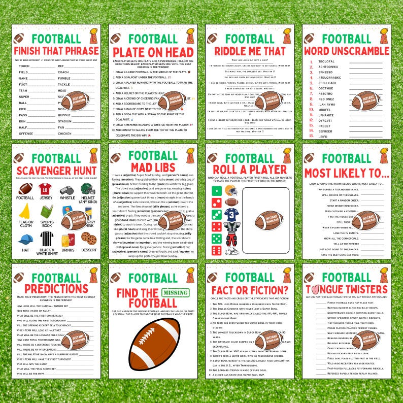 Football Game Bundle | 25 Football Party Games | Printable Football ...