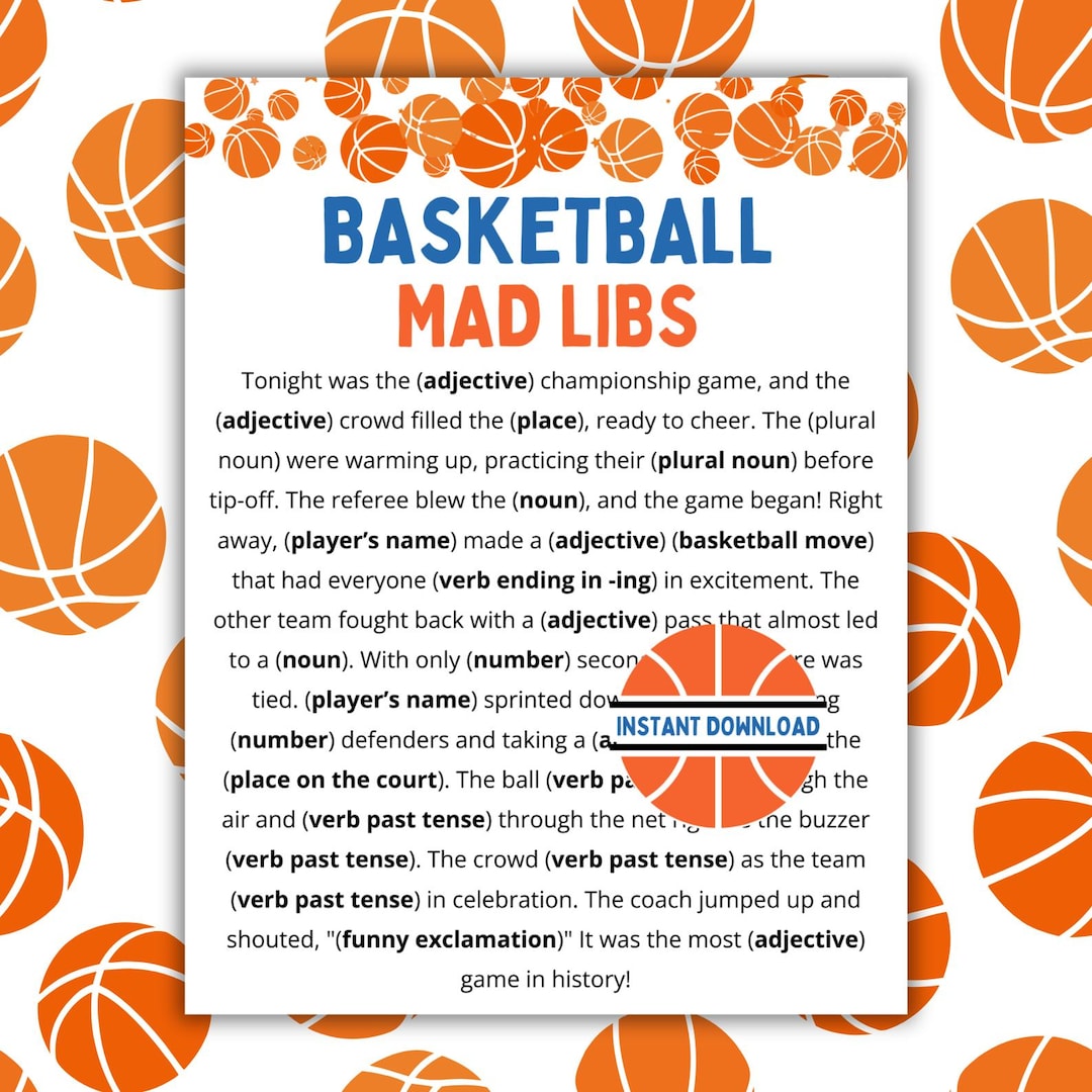 Basketball Mad Libs Game L Fun Basketball Games L Printable Basketball ...