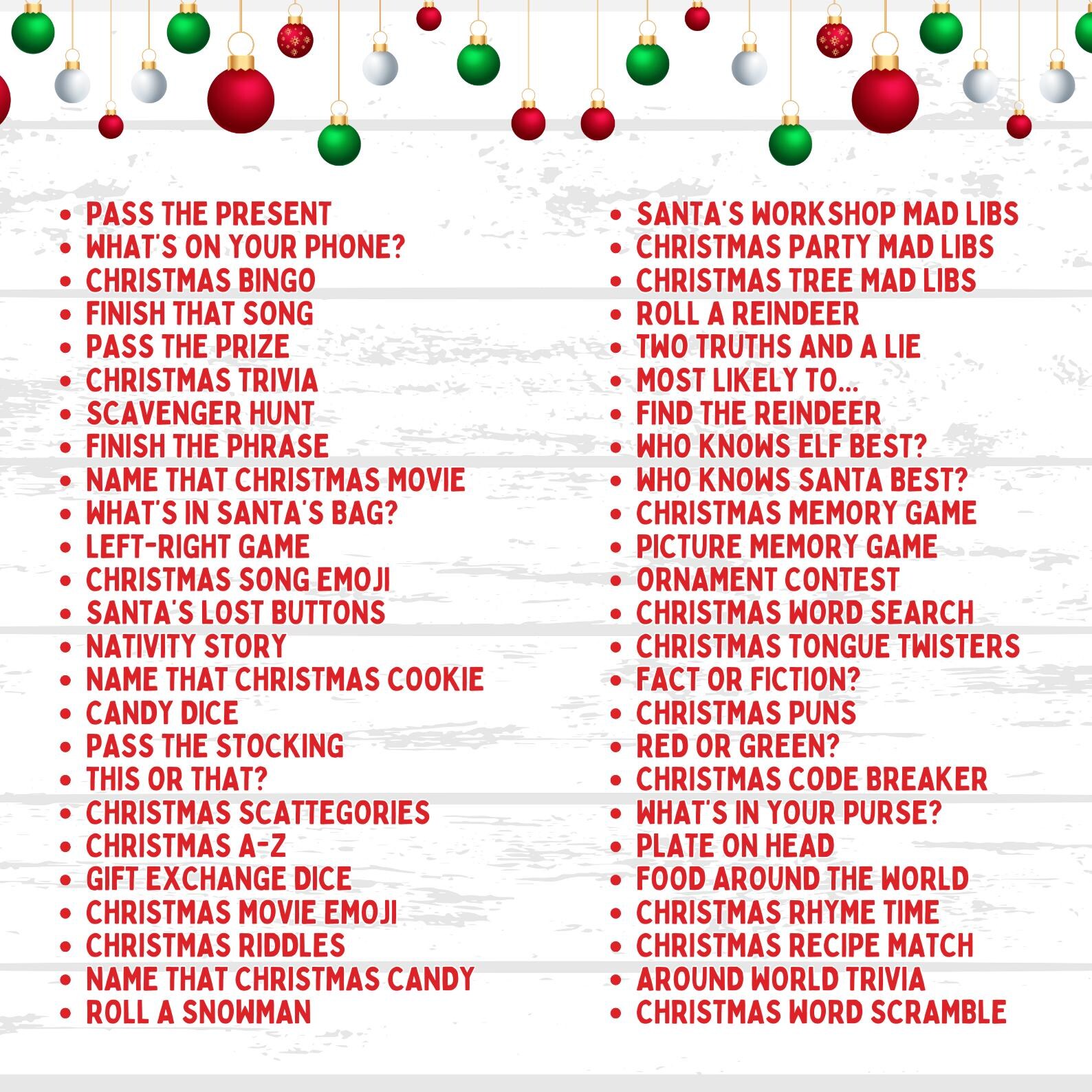 50 Christmas Party Games | Christmas Dinner Games | Printable Christmas ...