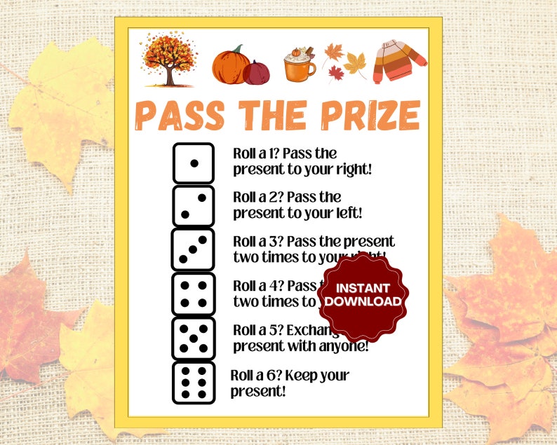 Fall Pass the Prize L Printable Fall Game L Fall Pass the Present L ...