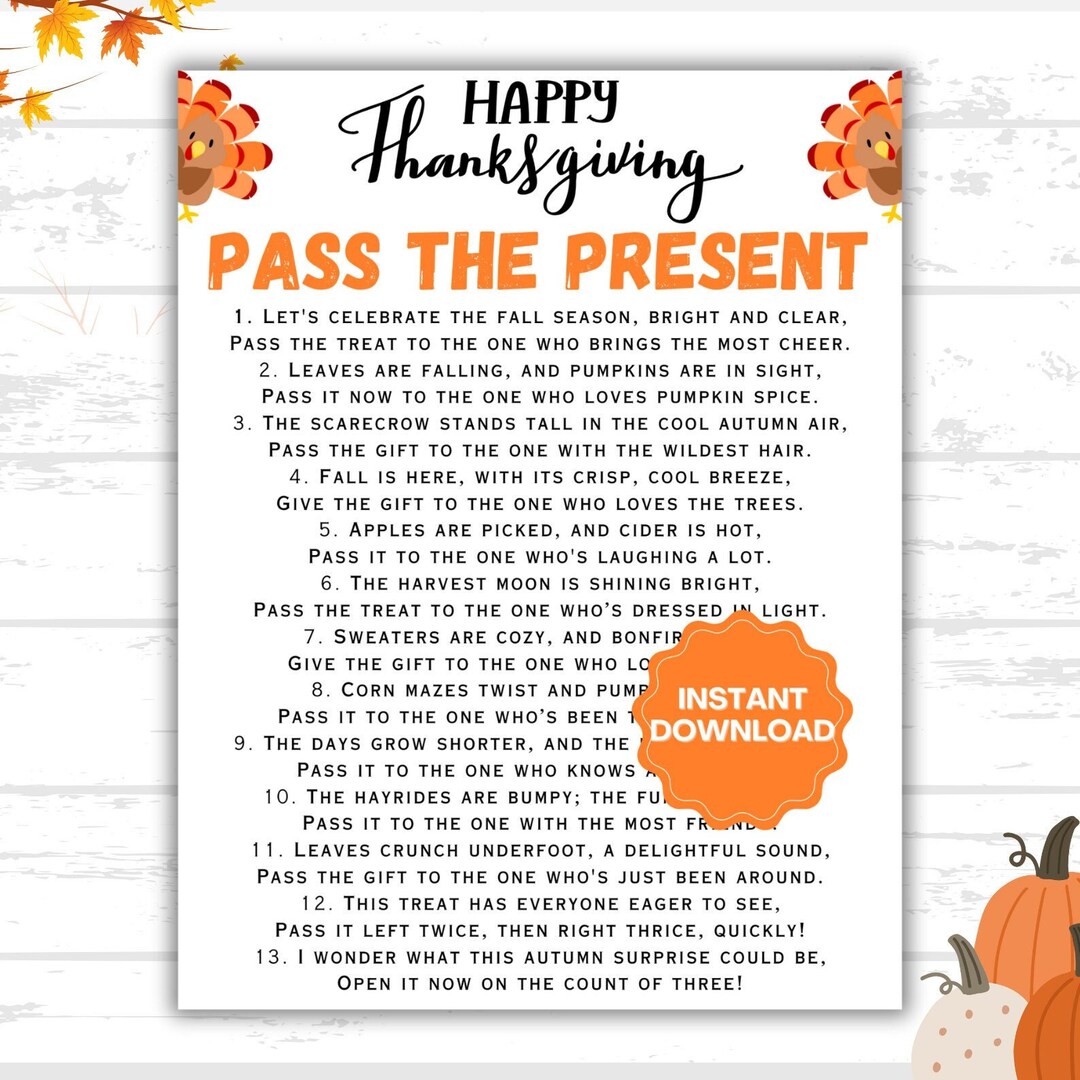 Thanksgiving Pass the Present Game | Thanksgiving Party Games ...